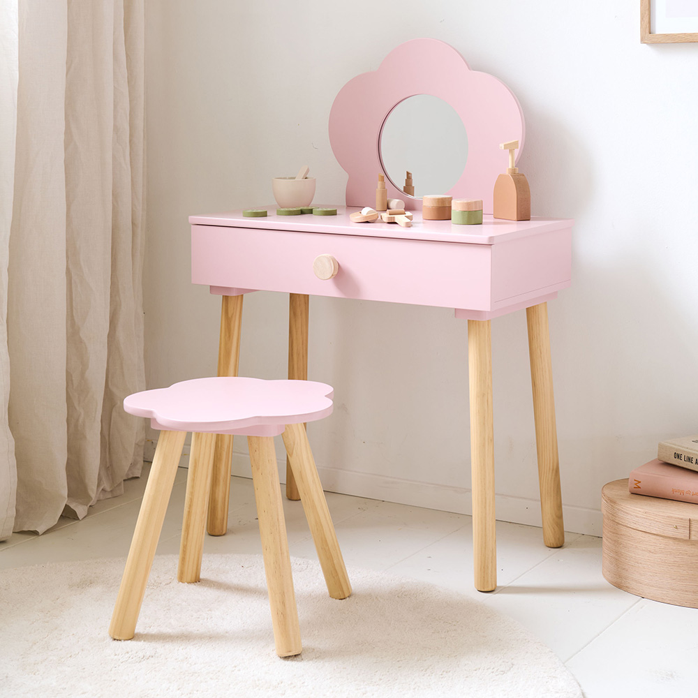 Coiffeuse Bois pour Enfant avec Miroir Rose ️ Petite Amélie