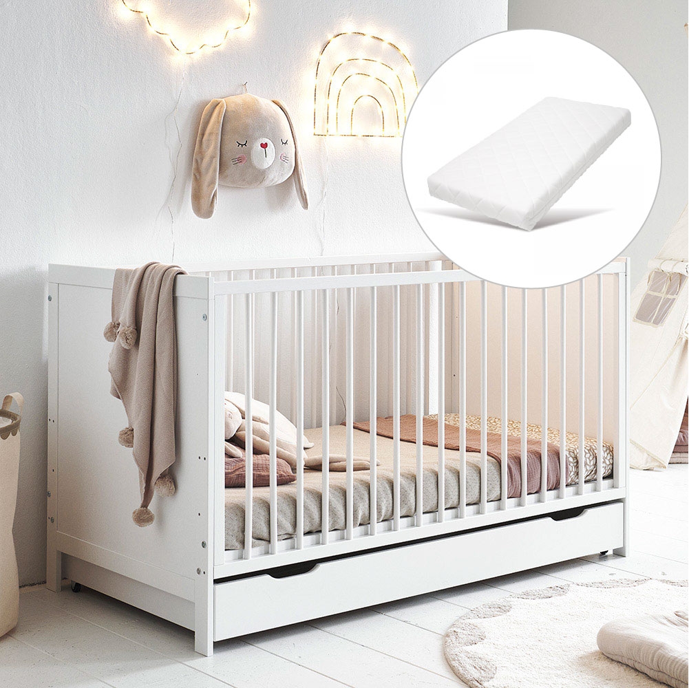 Lit évolutif bébé blanc «NUAGE» avec matelas ️ Petite Amélie